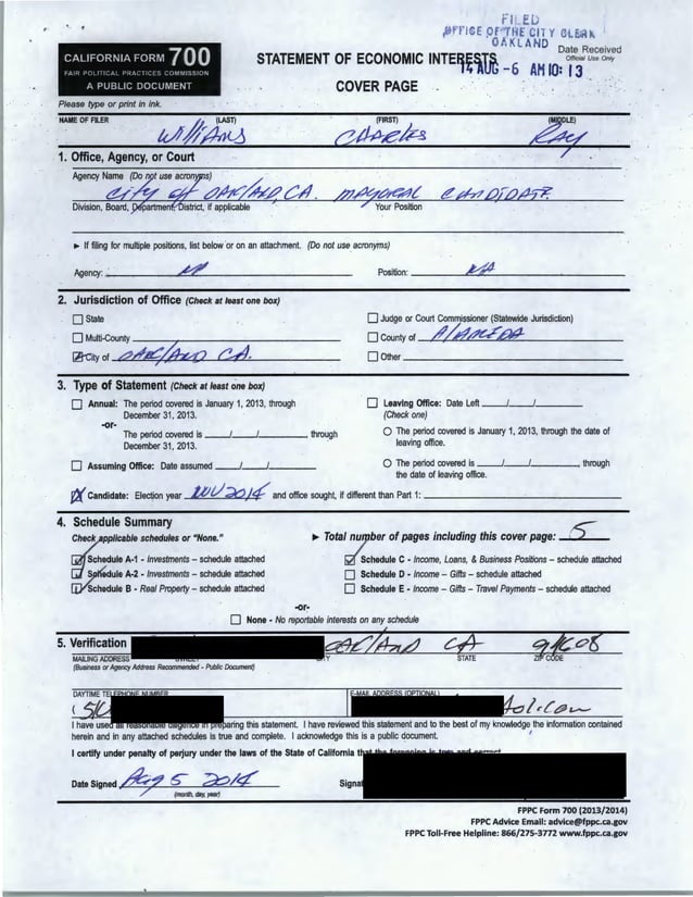 Charles Williams FPPC Form 700 | PDF