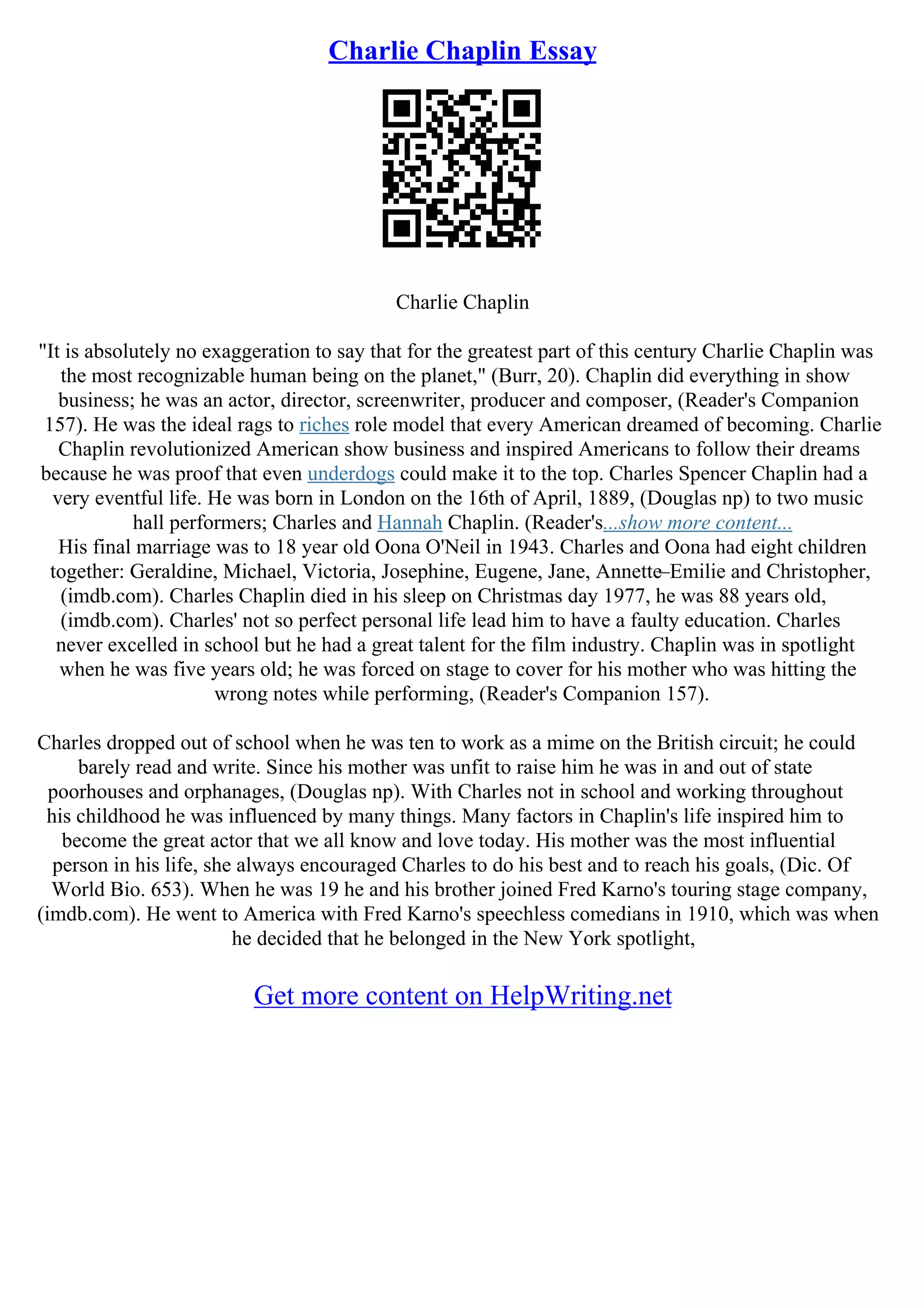 Charlie Chaplin Essay | PDF