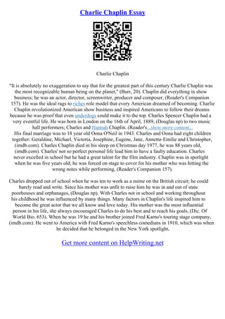 Charlie Chaplin Essay | PDF
