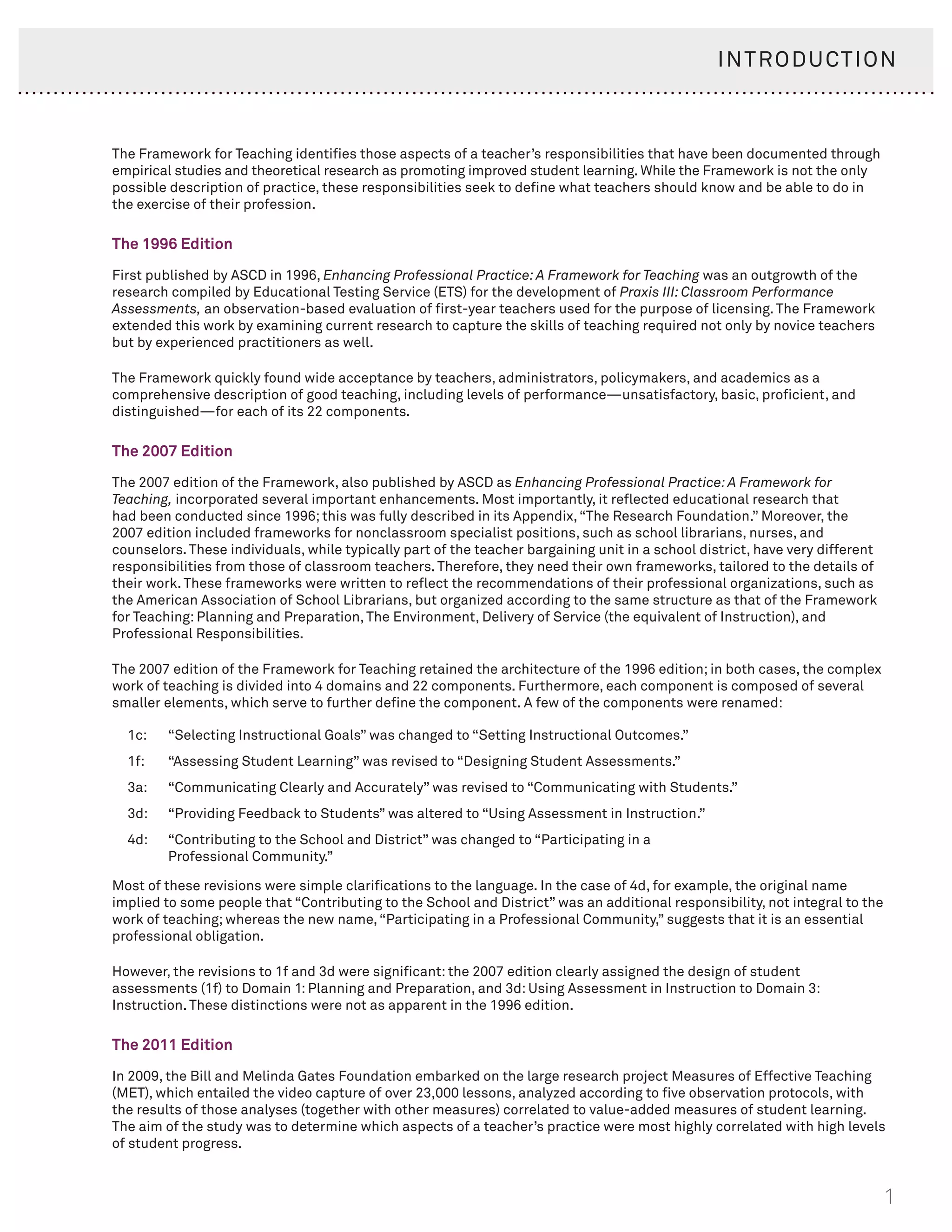 Charlotte danielson The framework for teaching evaluation instrument ...