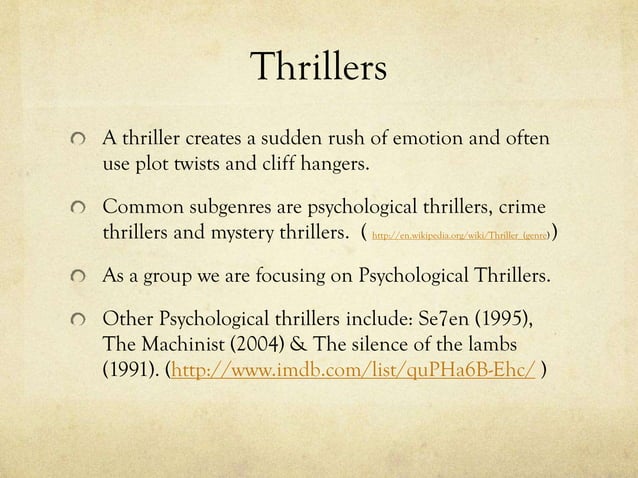 Conventions of a Psychological thriller | PPTX