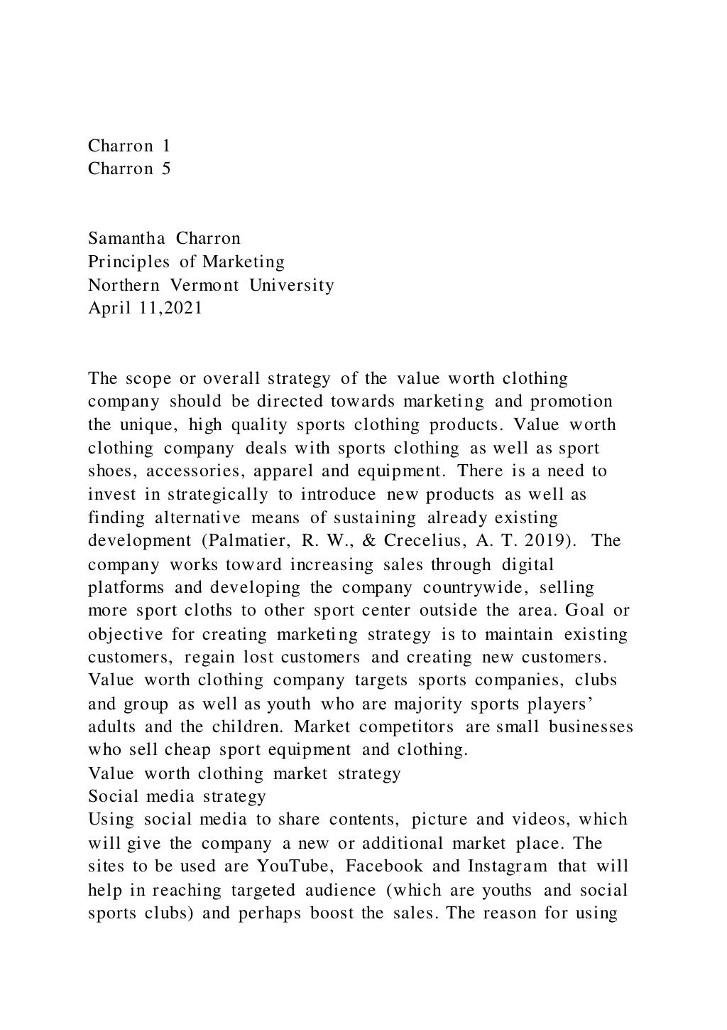 Charron 1Charron 5Samantha CharronPrinciples of Marketin | PDF