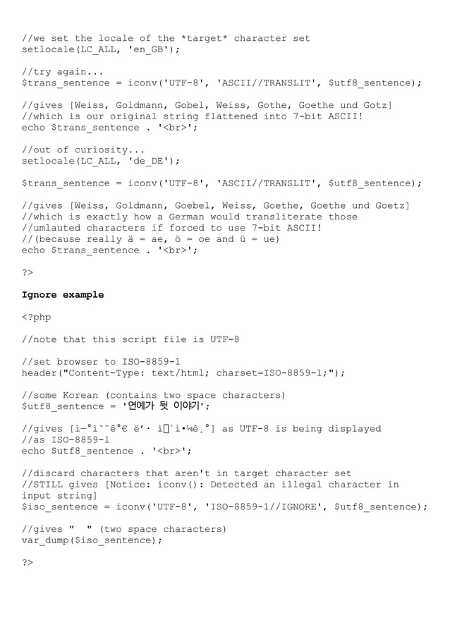 "Character sets and iconv" PHP source code | PDF