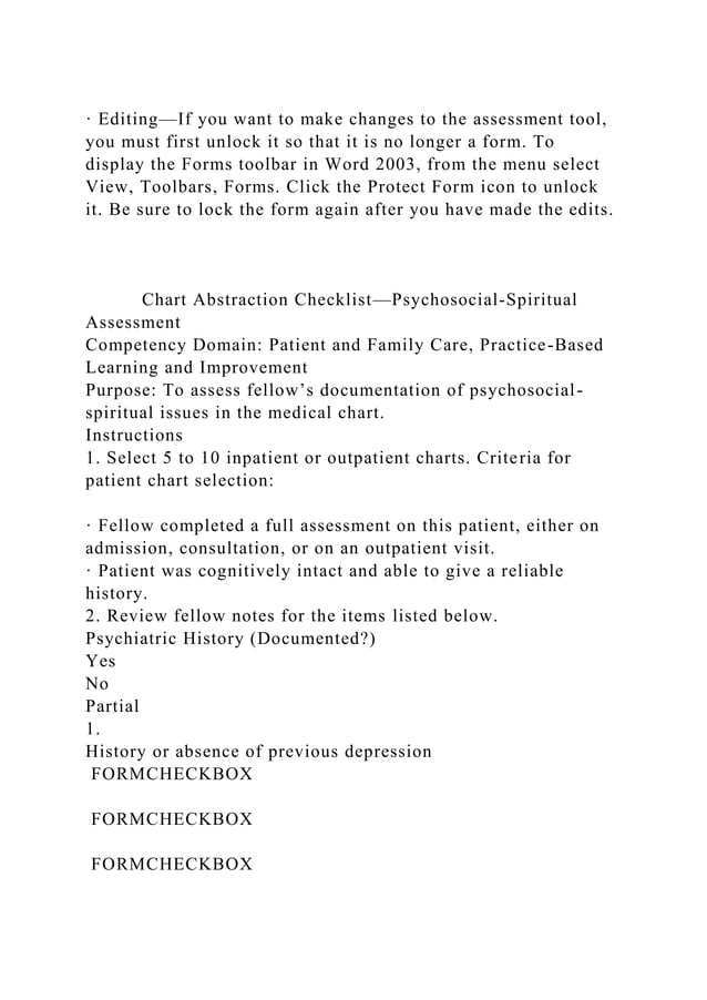 Chart Abstraction Checklist—Psychosocial-Spiritual Assessment .docx