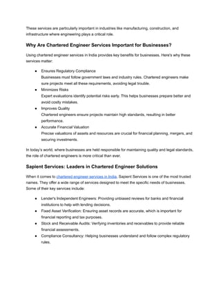 chartered engineer services in India - Sapient Services | PDF