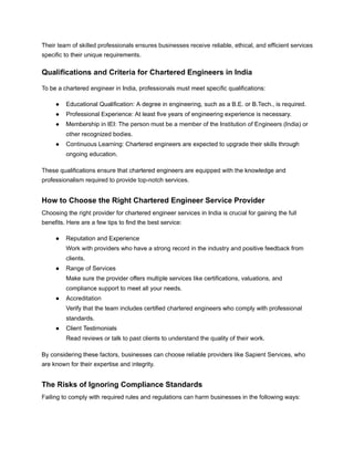 chartered engineer services in India - Sapient Services | PDF