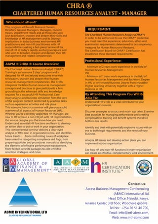 CHRM - CHRA - Certified Chartered Human Resource Analyst Manager - | PDF