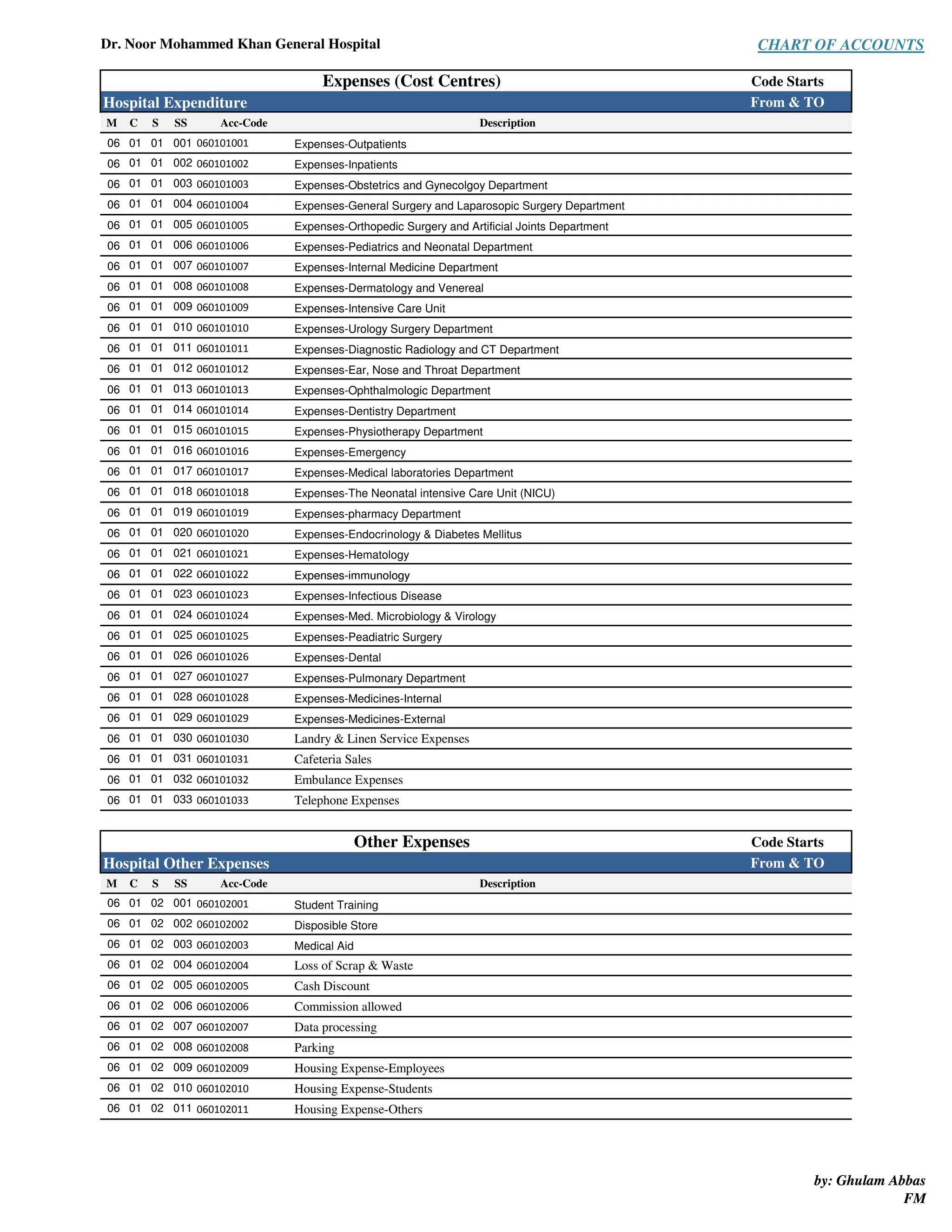 Hospital Chart of accounts, Healthcare Chart of Accounts | PDF