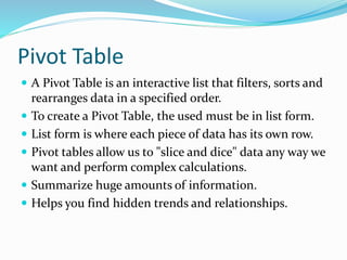 Charts and pivot tables | PPTX