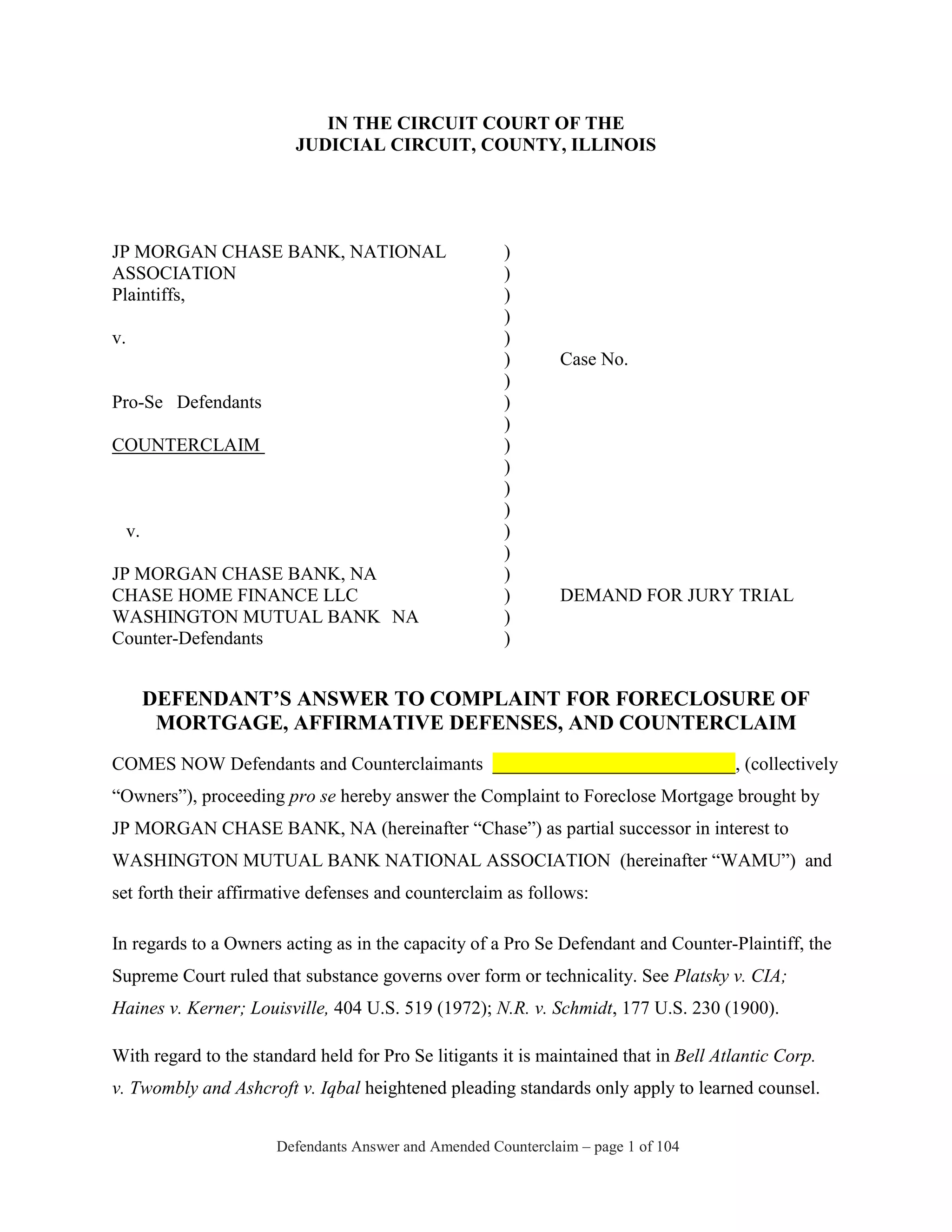 FORECLOSURE Response to JP Morgan Chase Foreclosure | DOCX