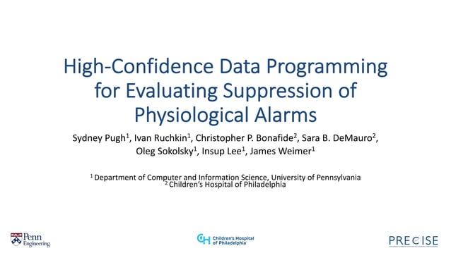 High-Confidence Data Programming for Evaluating Suppression of Physiological Alarms | PPT