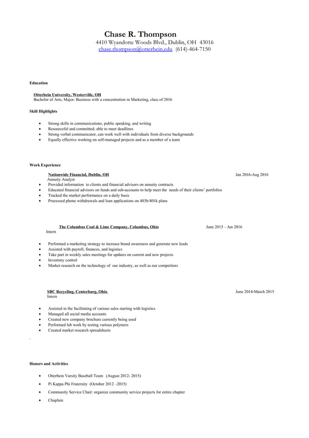 Chase R. Thompson resume | ODT