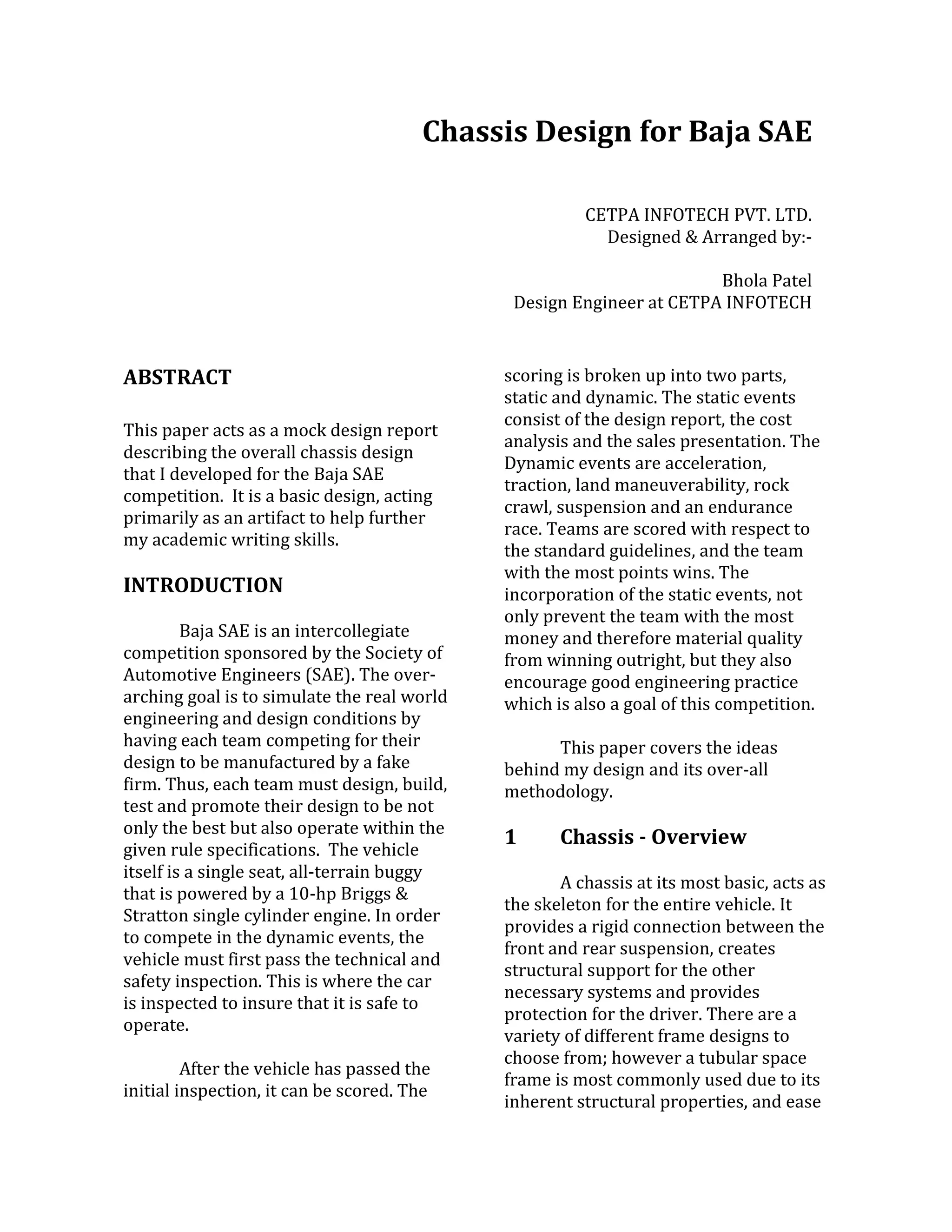 Chassis design for baja sae | PDF