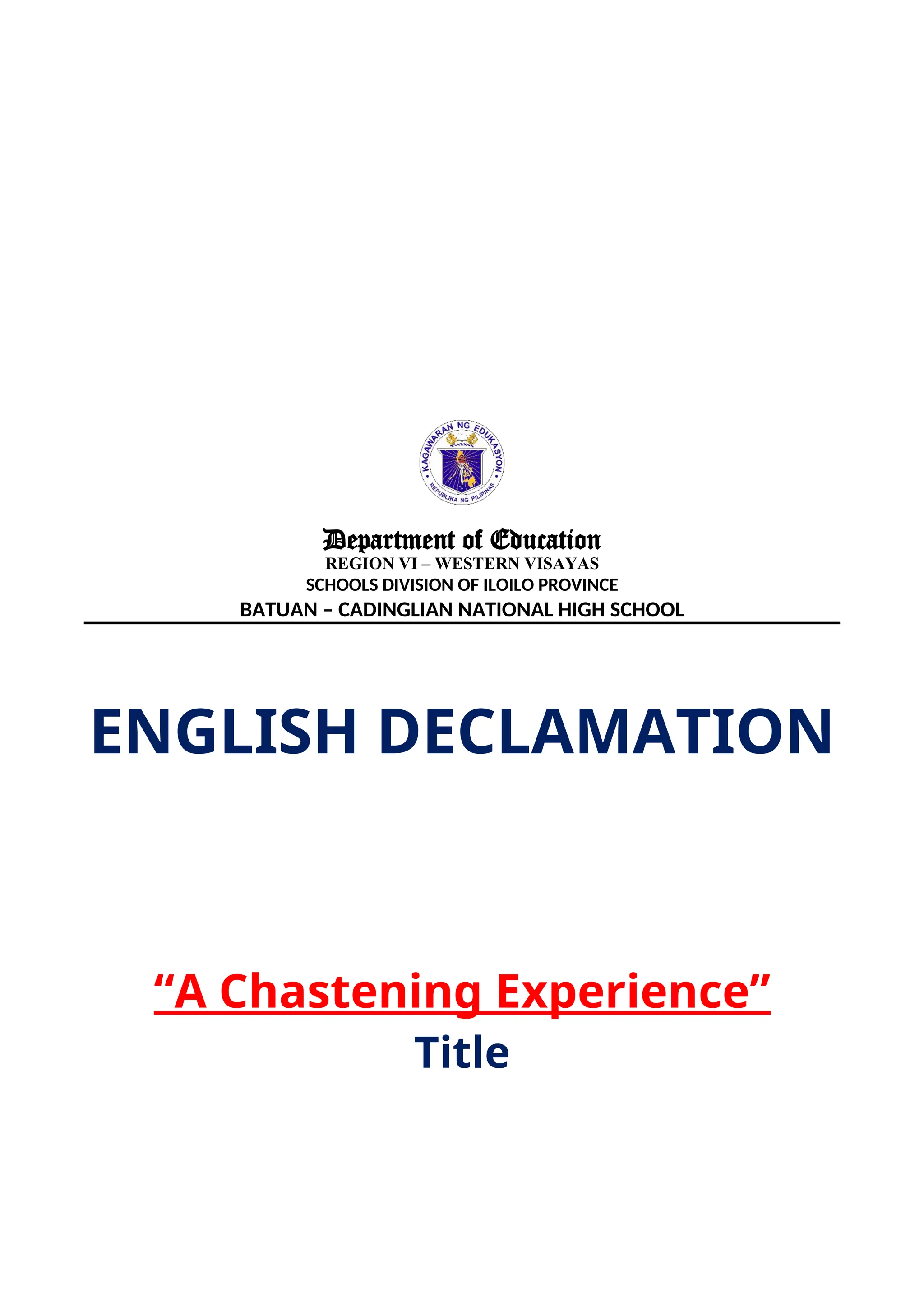 CHASTENING EXPERIENCE - an English piece for boys who loves sports | PDF