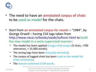 Chat adapted pos tagger for romanian language | PPT