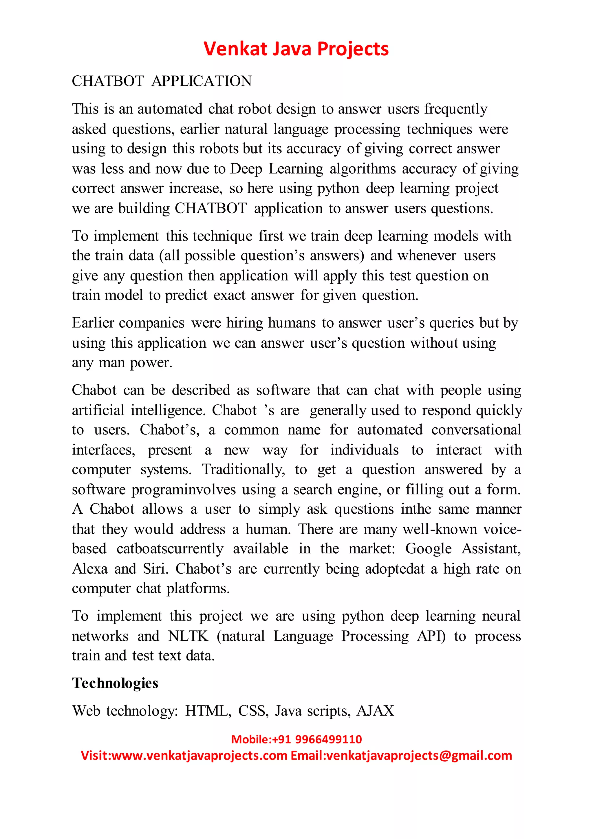 Chatbot application | PDF