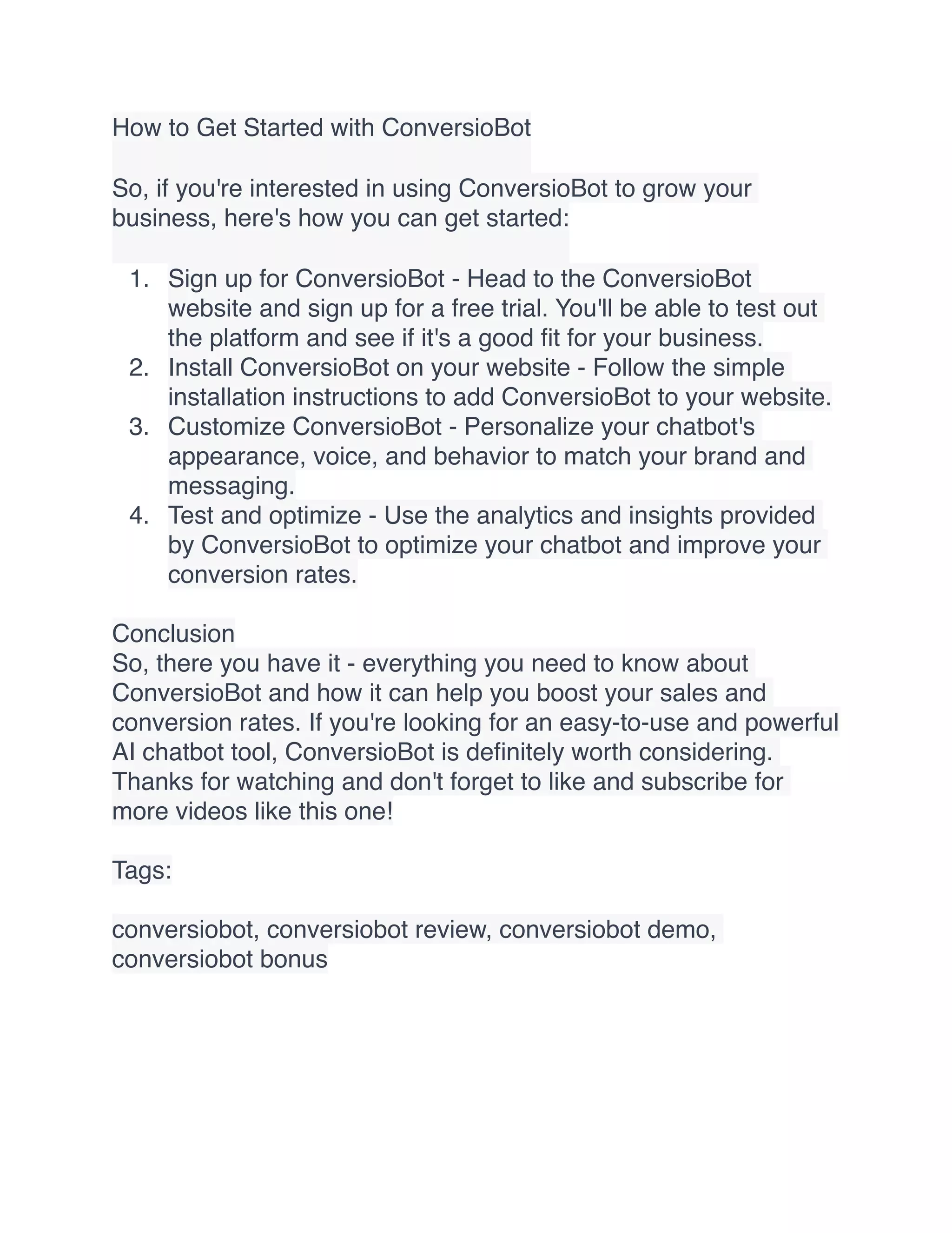 ConversioBot: The AI Chatbot That Will Transform Your Website and Boost Your Conversions | PDF