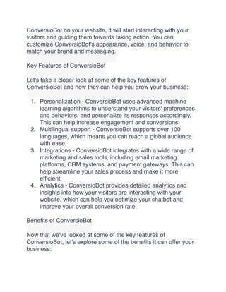 ConversioBot: The AI Chatbot That Will Transform Your Website and Boost Your Conversions | PDF