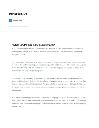 Chatbots Using GPT (Generative Pretrained Transformer) | PPTX