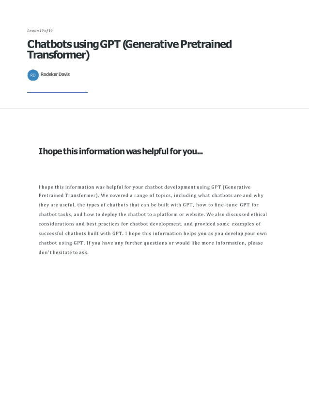 Chatbots Using GPT (Generative Pretrained Transformer) | PPTX