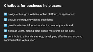 Chatbots definition, functions&use | PPT