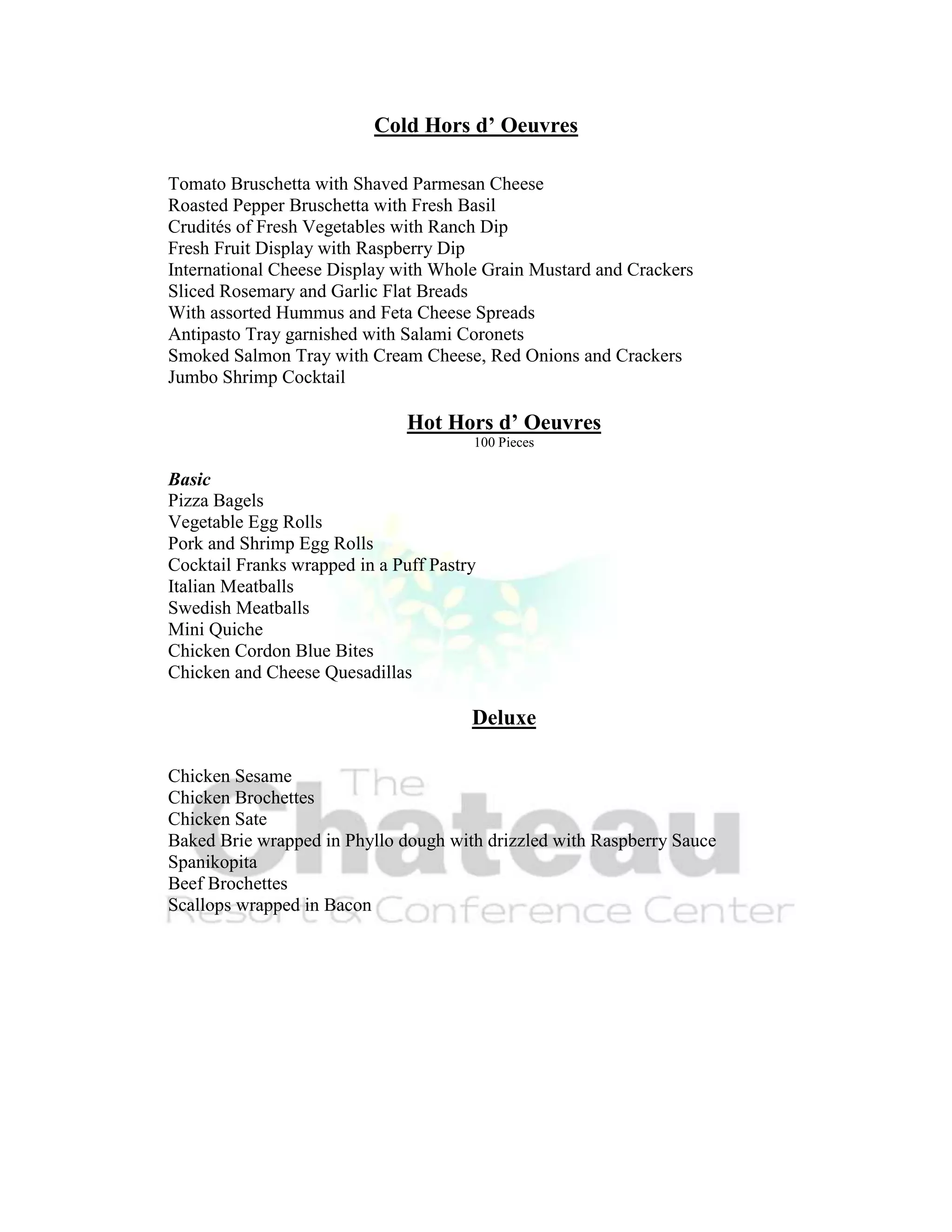 Chateau Banquet Menus | PDF