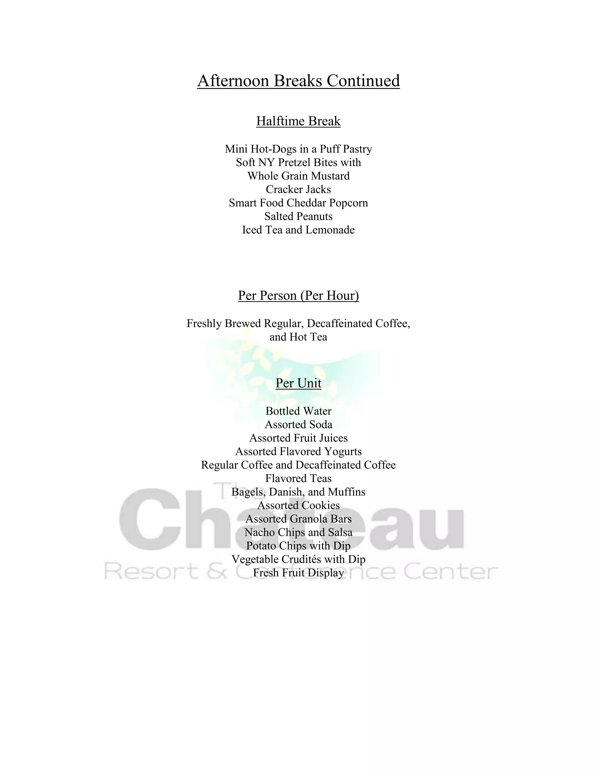 Chateau Banquet Menus | PDF