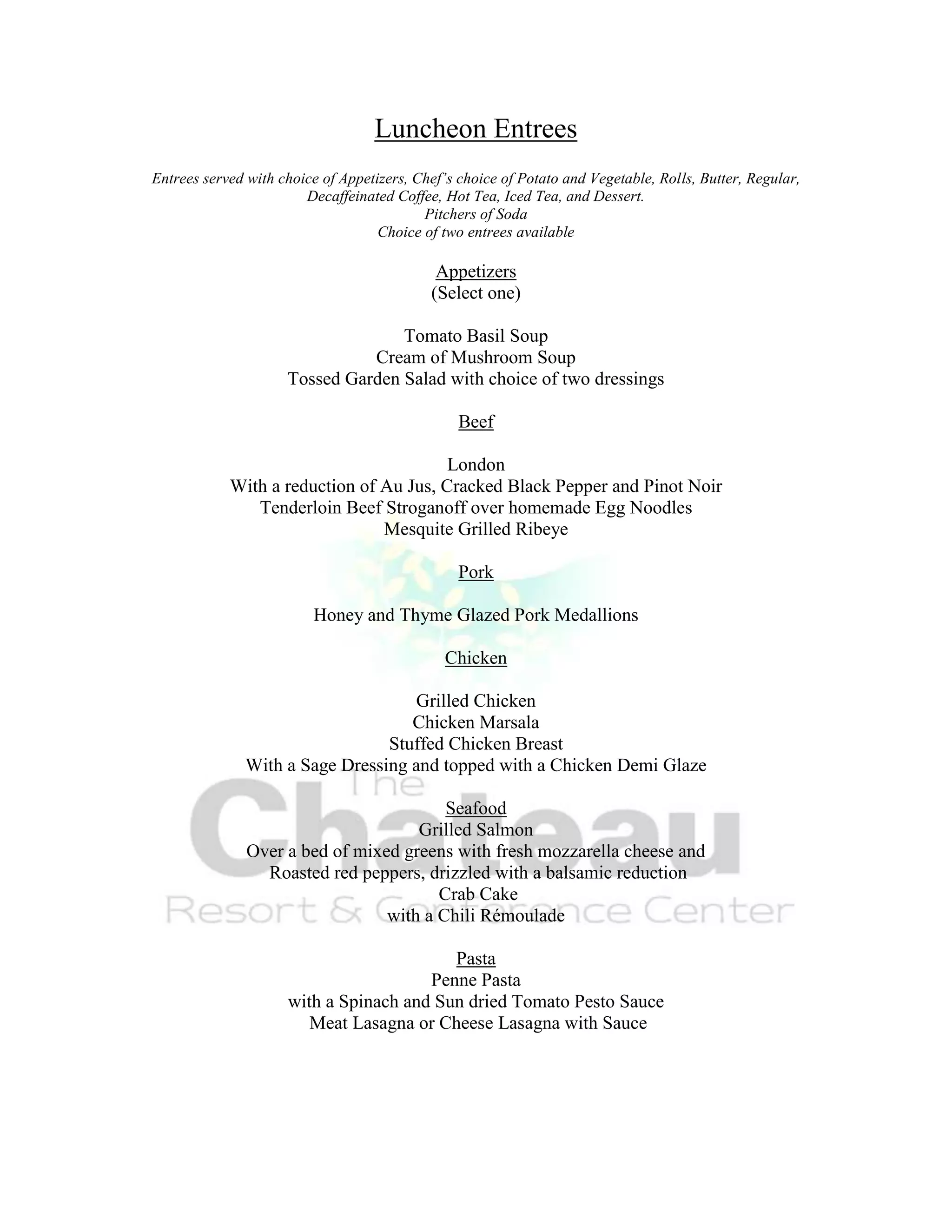Chateau Banquet Menus | PDF