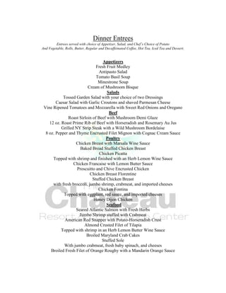 Chateau Banquet Menus | PDF
