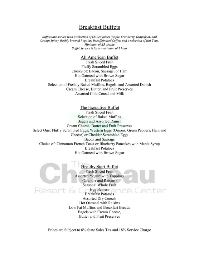 Chateau Banquet Menus | PDF