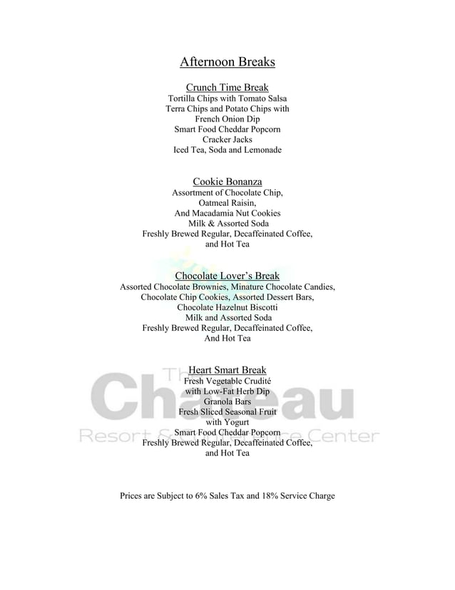 Chateau Banquet Menus | PDF