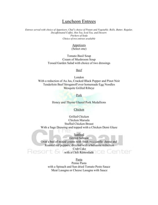 Chateau Banquet Menus | PDF