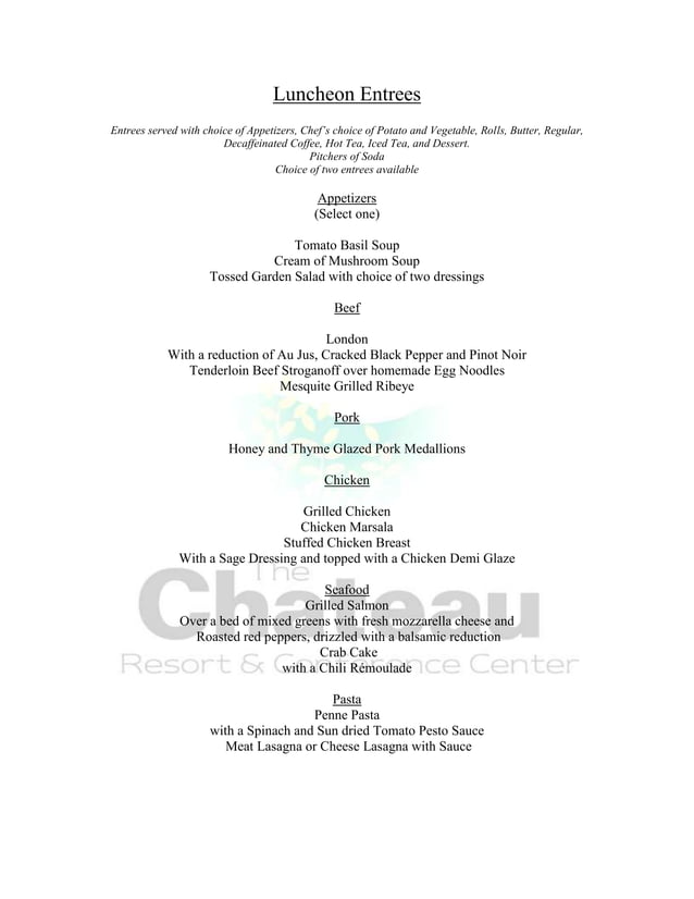 Chateau Banquet Menus | PDF
