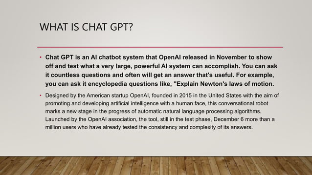 CHAT GPT.pptx | Artificial Intelligence | Technology & Computing