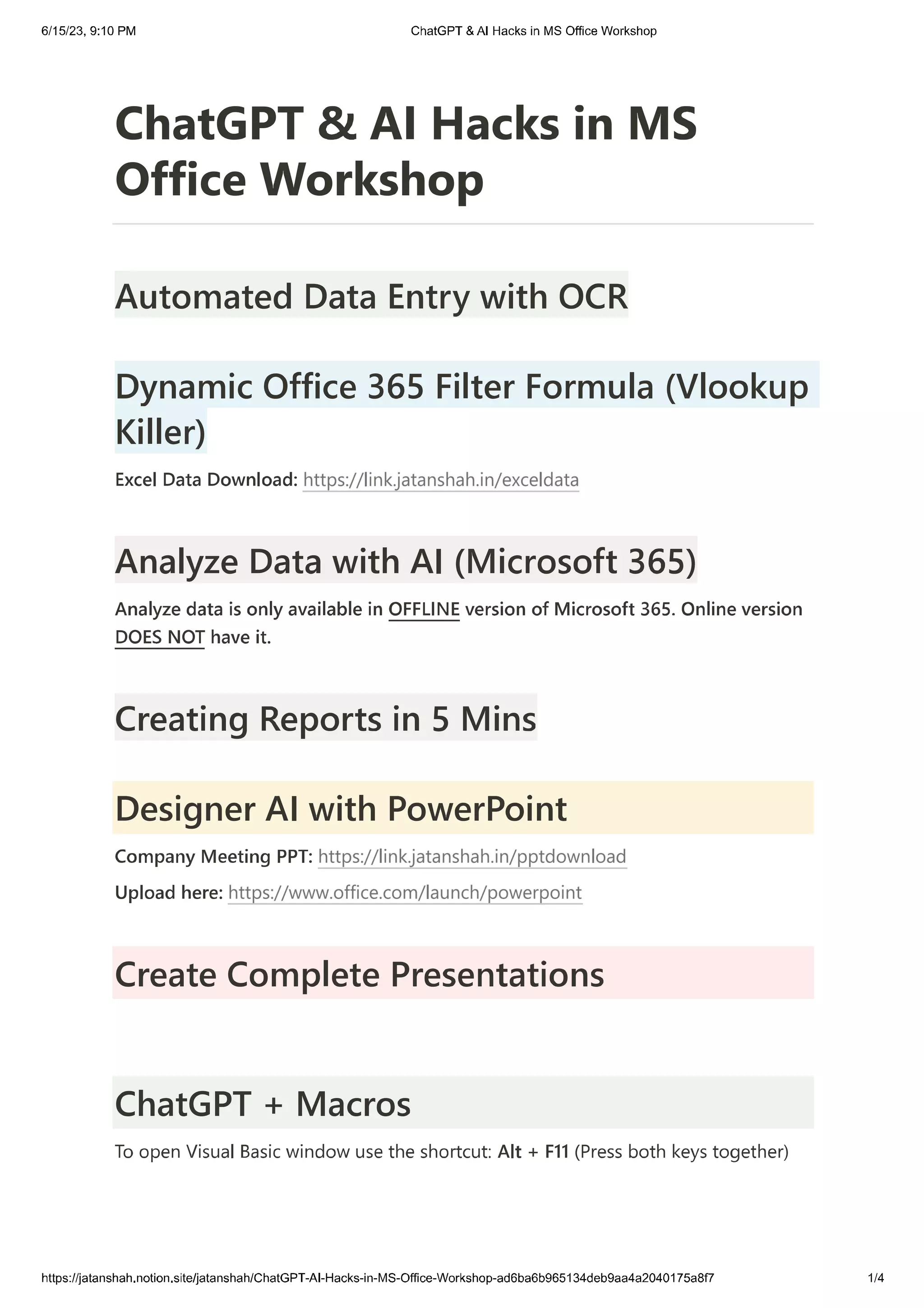 ChatGPT & AI Hacks in MS Office Workshop1.pdf | Free Download