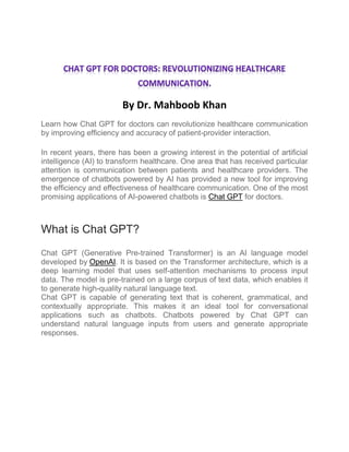 Chat GPT for Doctors -Revolutionizing Healthcare Communication by Dr ...