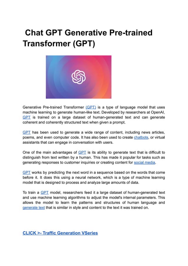 Chat Gpt Generative Pre Trained Transformer Gpt Pdf