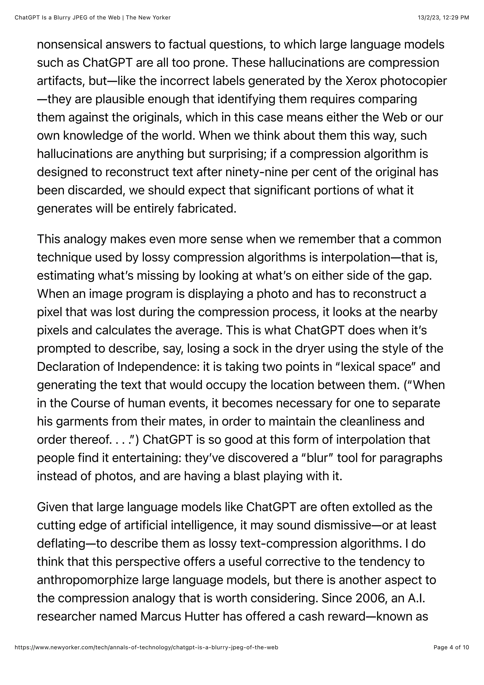 ChatGPT Is a Blurry JPEG of the Web | PDF