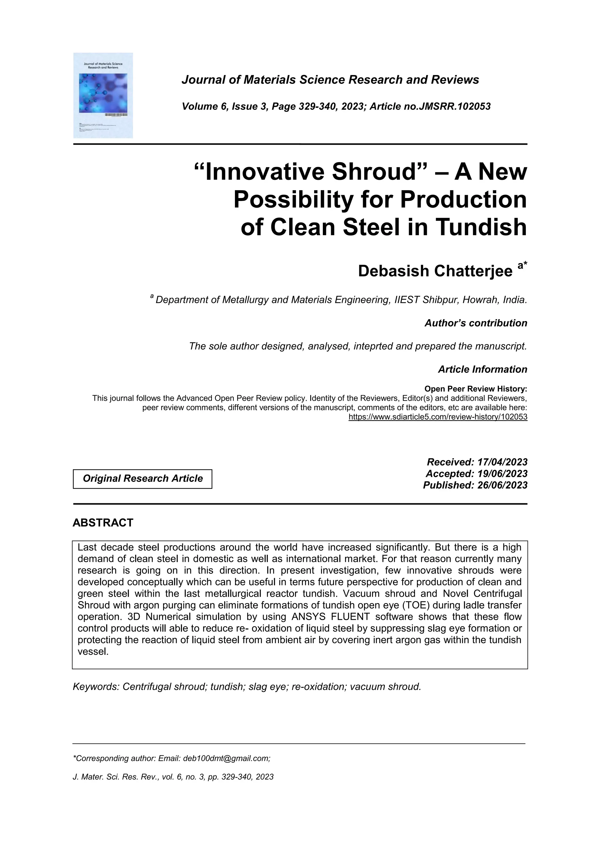 Innovative Shroud - A New Possibility for Production of Clean Steel In ...