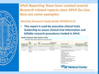UCSF Informatics Day 2014 - Sayan Chatterjee, "APeX Reporting" | PPT