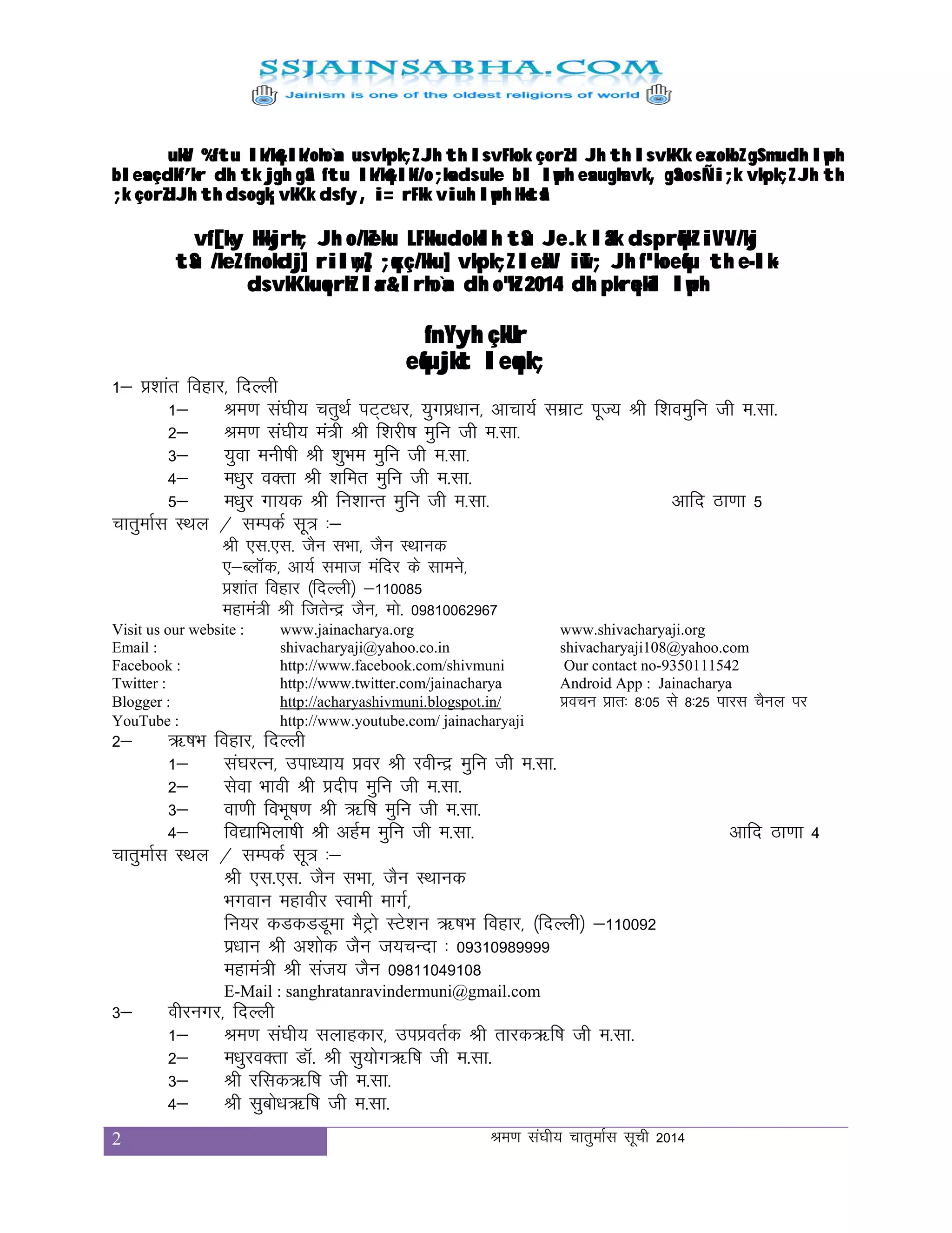 Chaturmas suchi 2014 shraman sangh | PDF