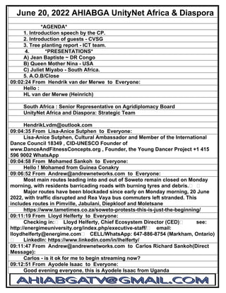 Chat v20220620 AHIABGA Africa and Diaspora UnityNet Weekly Strategy Session | PDF