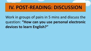 Unit 8. New ways to learn, Lesson: Reading | PPTX