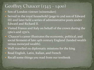 Middle Ages, Chaucer, and The Canterbury Tales | PPT