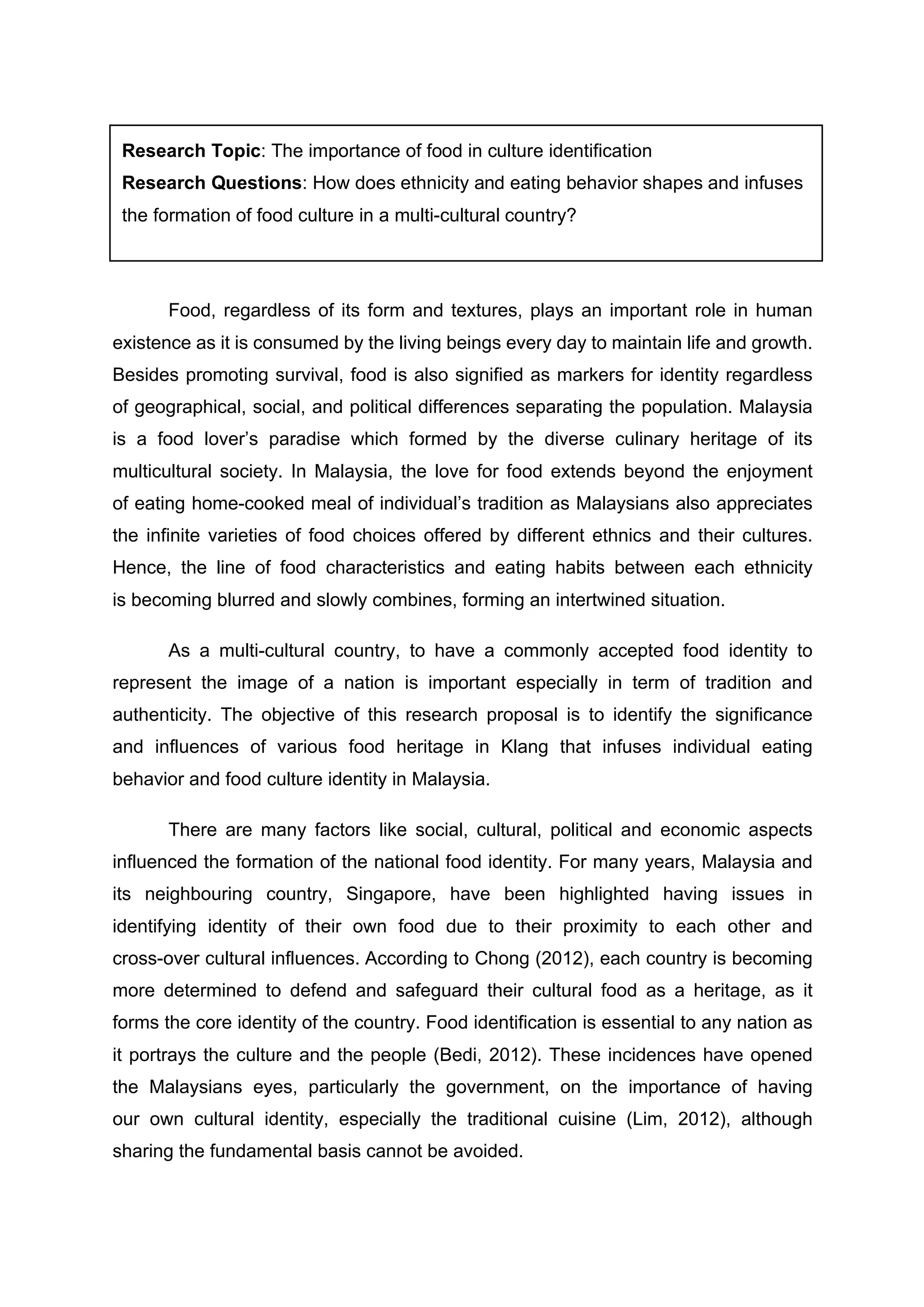 Food and Culture Research Proposal | PDF
