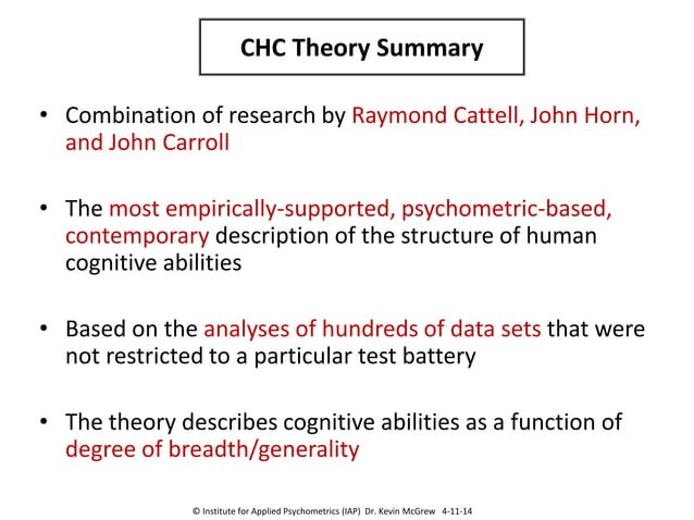 CHC theory 101: From general intelligence (g) to CHC theory | PPTX