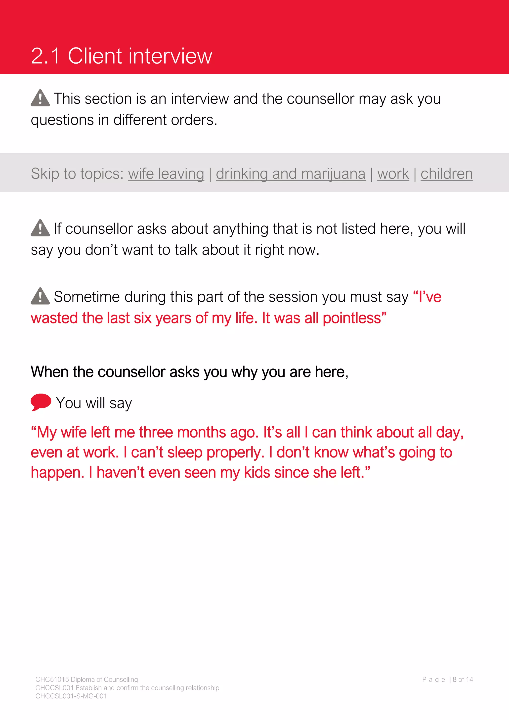 Reimagine Role Plays (CHCCSL001) | PDF | Mental Health | Diseases and ...