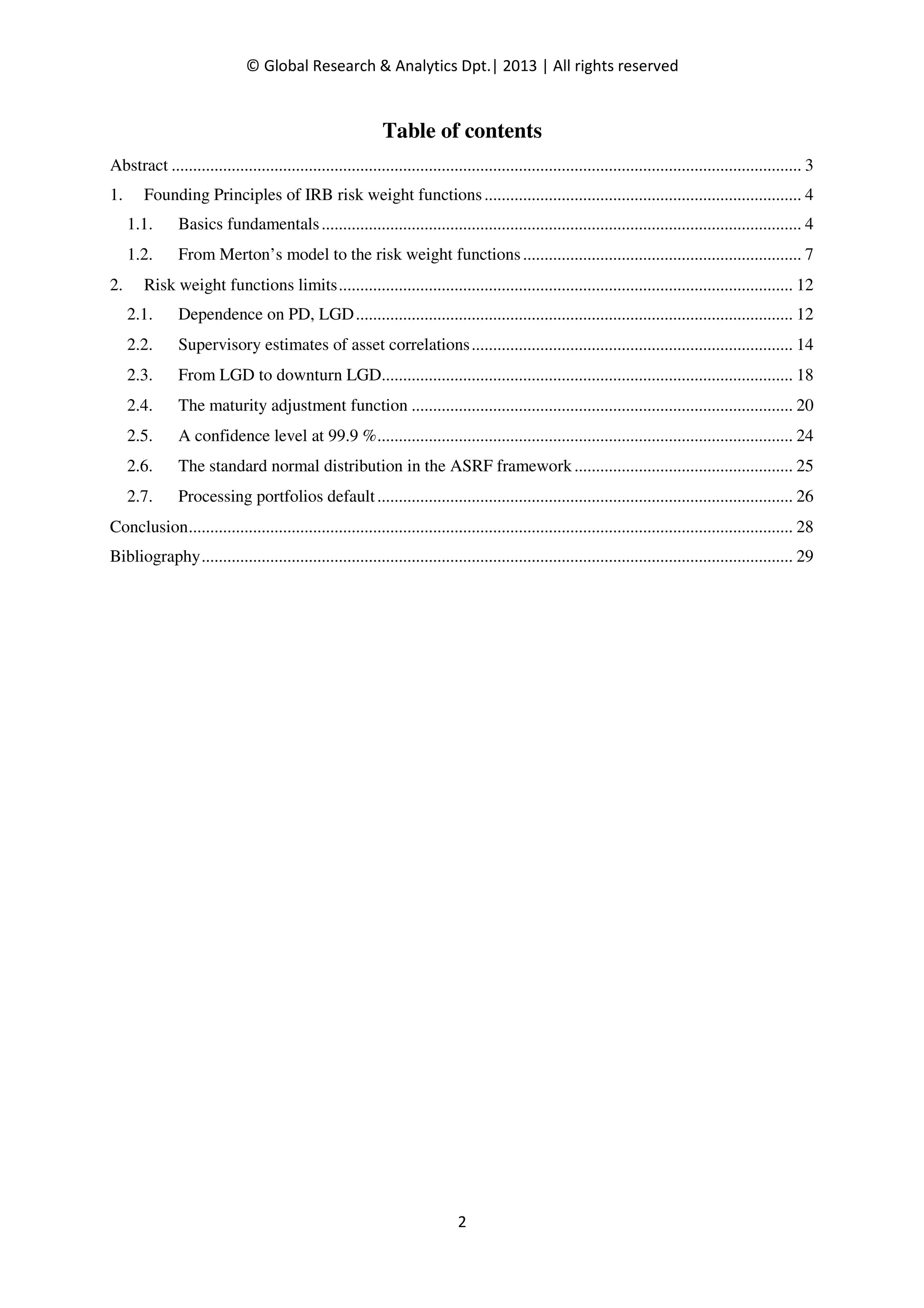Basel II IRB Risk Weight Functions : Demonstration and Analysis | PDF