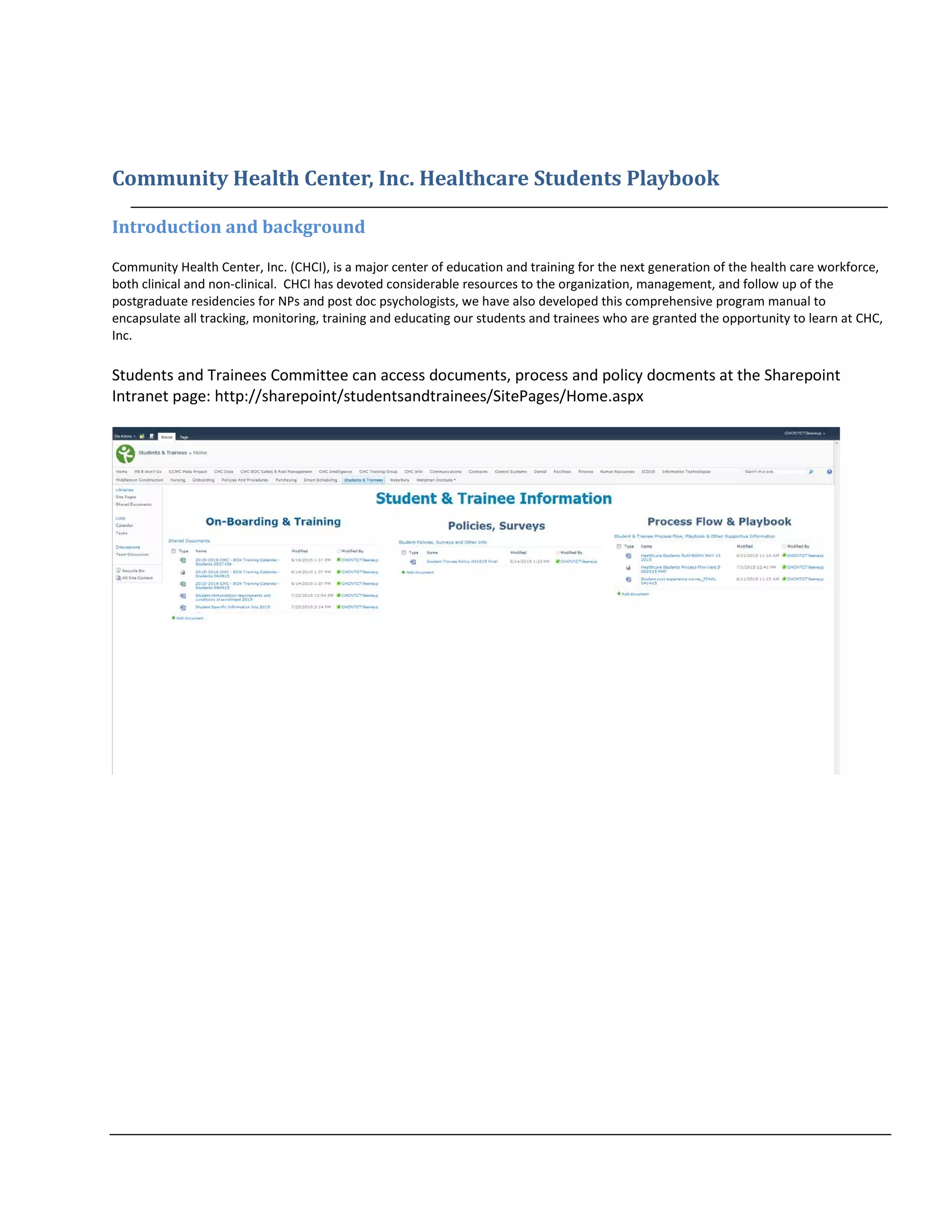 CHCI Healthcare Students Playbook | PDF