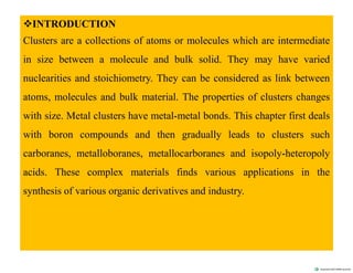 CHE-501 Lecture 2 Metal Cluster. Boranes and types pdf | PPT